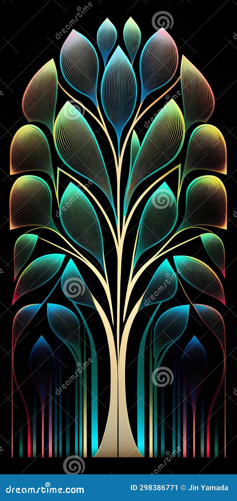 Abstract Colorful Tree on a Black Background, Vector Art Illustration ...