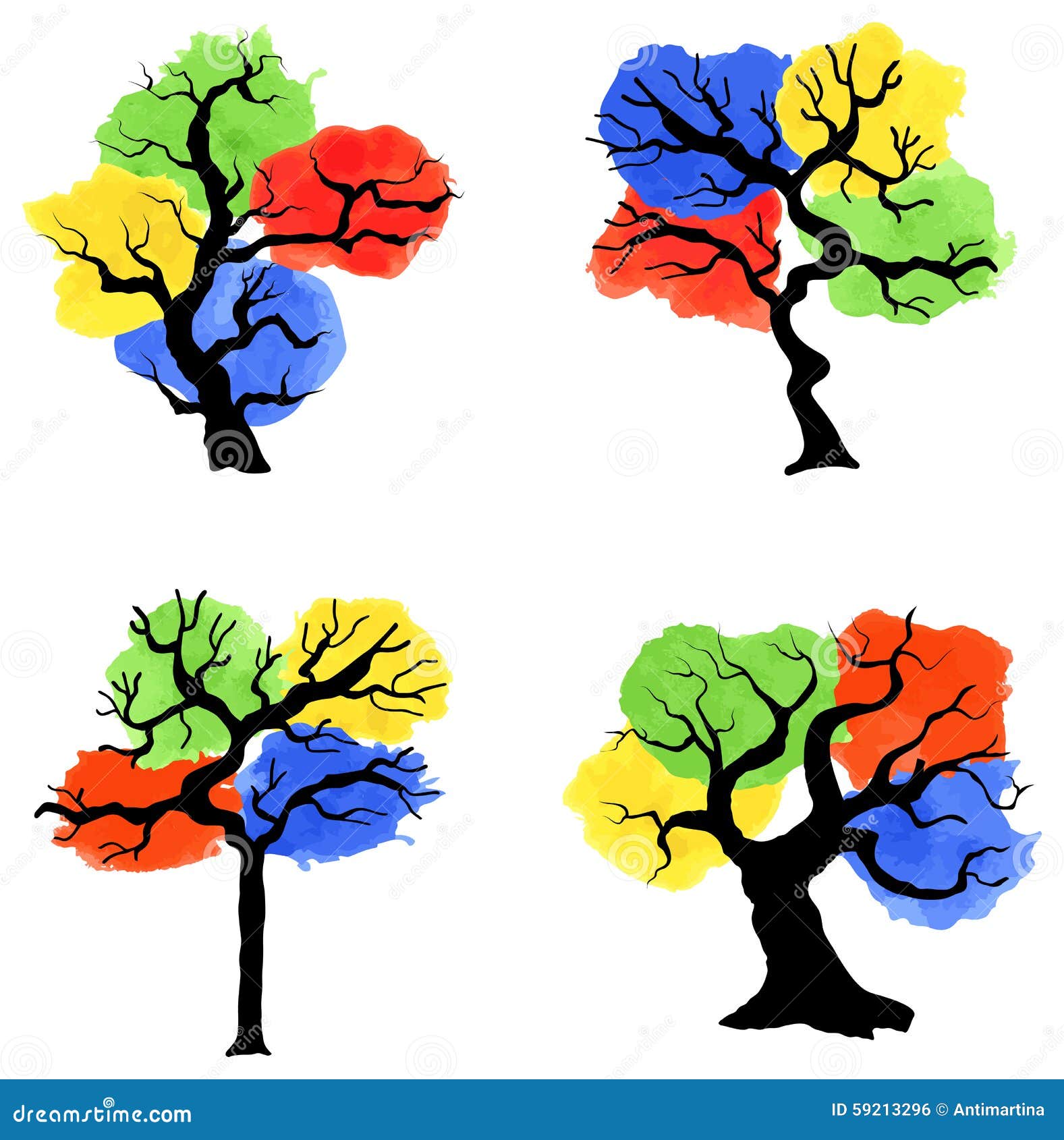 Abstract Colorful Trees with Splashes of Color Stock Vector ...