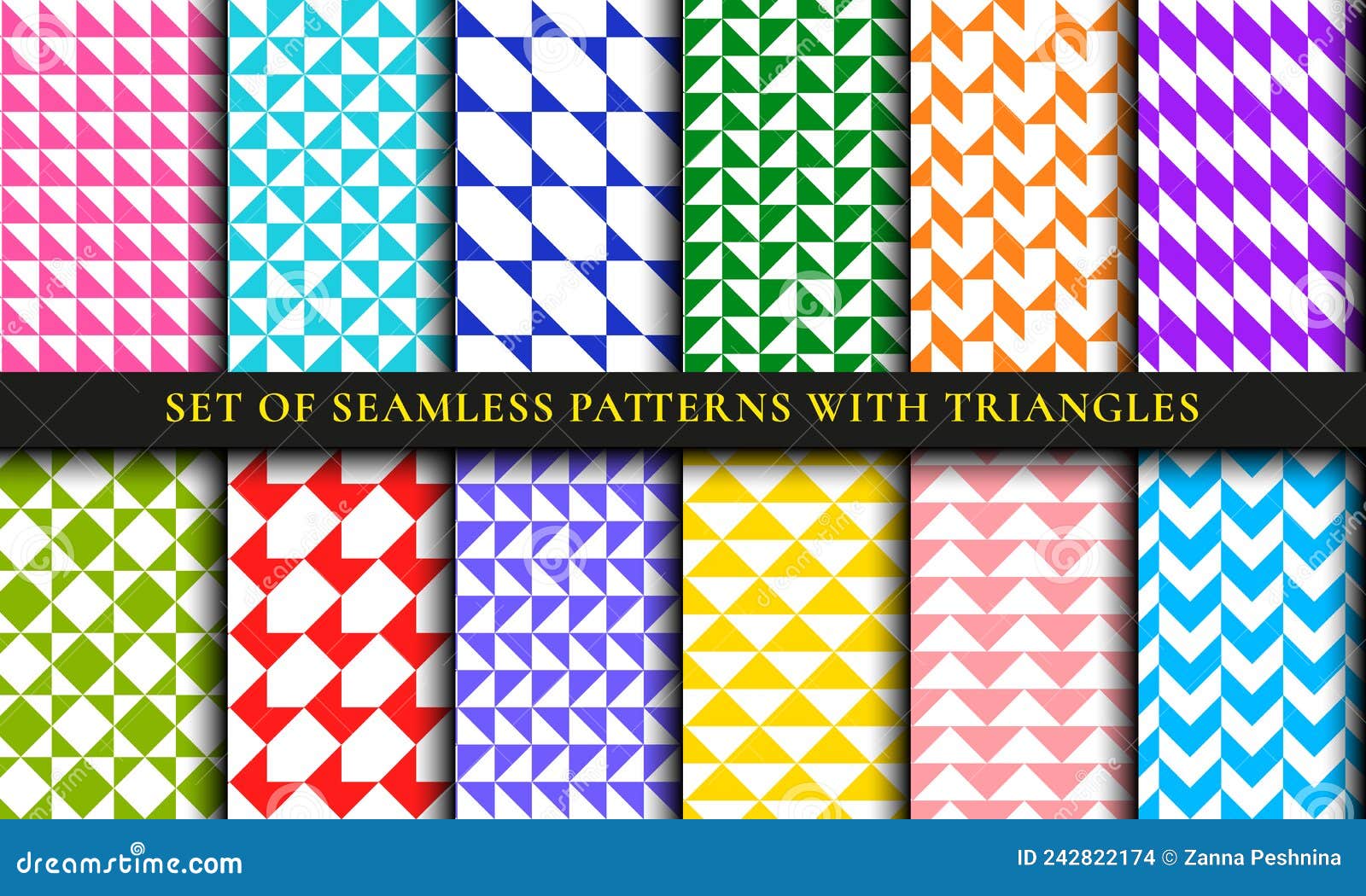 Abstract Colorful Triangles Patterns Backgrounds. Geometric Seamless ...