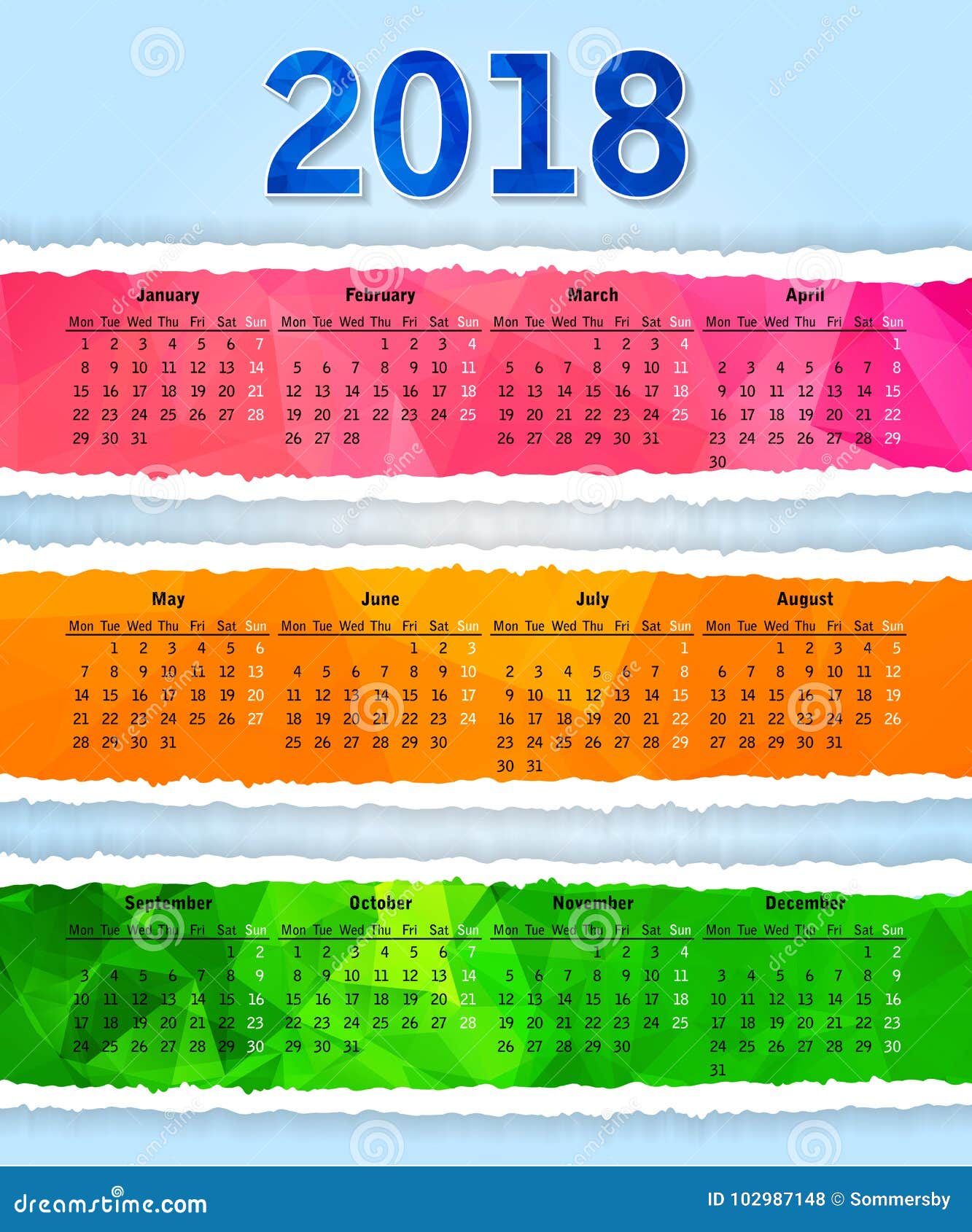 Colorful Triangular Torn Paper 2018 Year Calendar Stock Vector ...