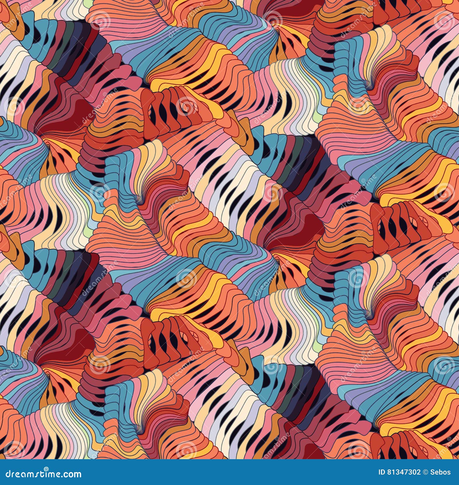 Abstract Colorful Vector Seamless Moire Pattern with Waving Circle ...