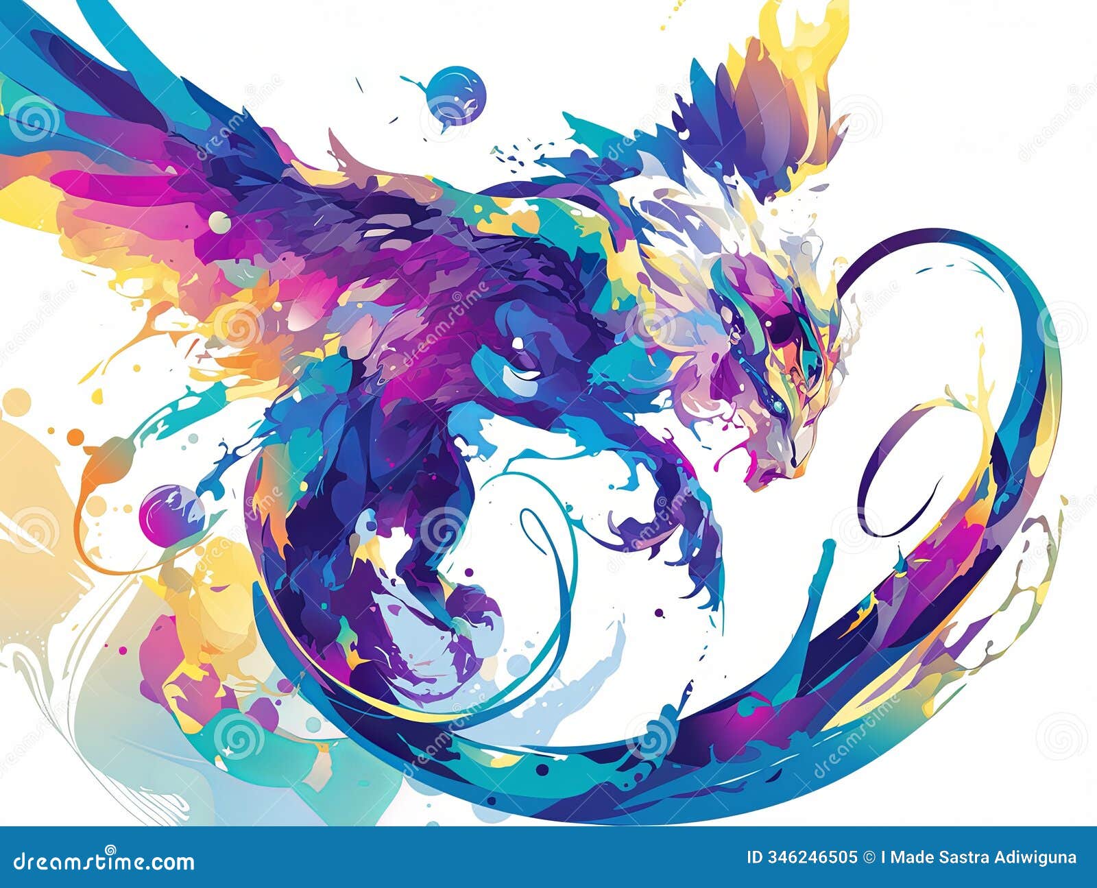 Abstract Colorful Vibrant Fantasy Creature, Dynamic Pose, Paint Splash ...