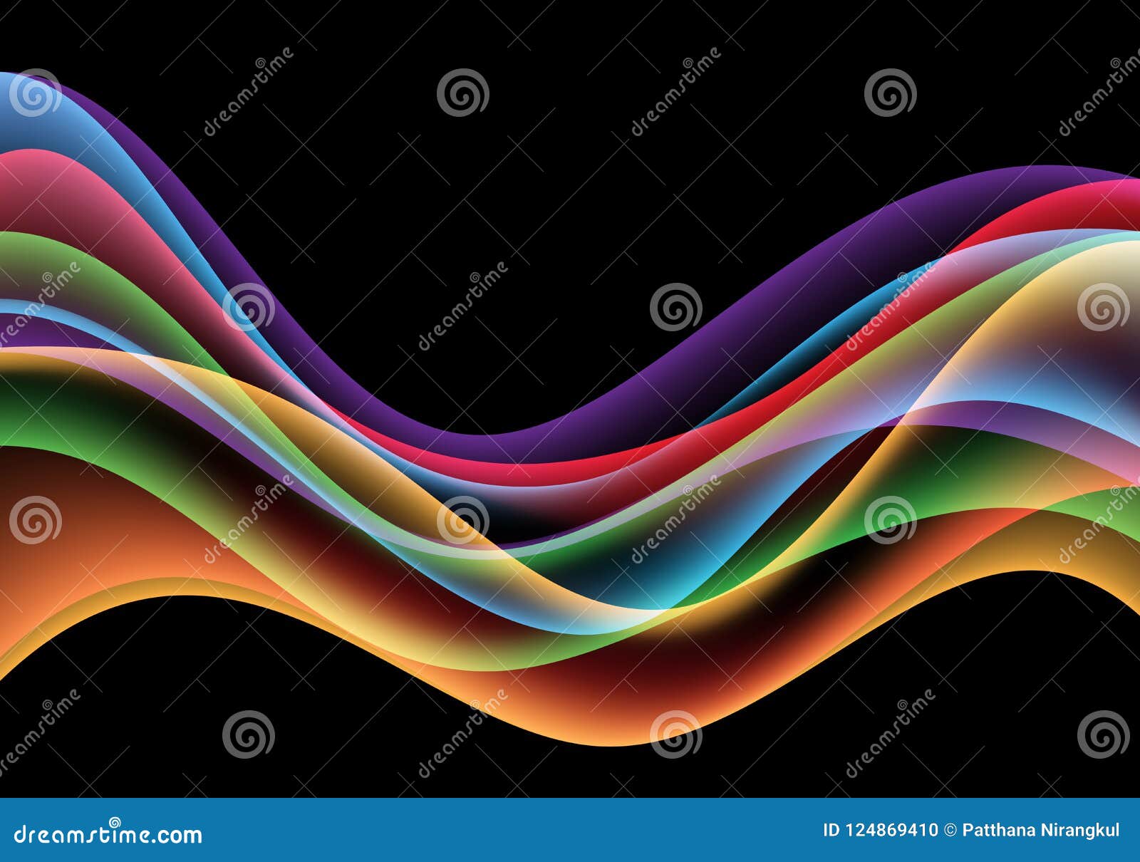 Abstract Colorful Wave Curve Motion On Black Background Luxury Vector