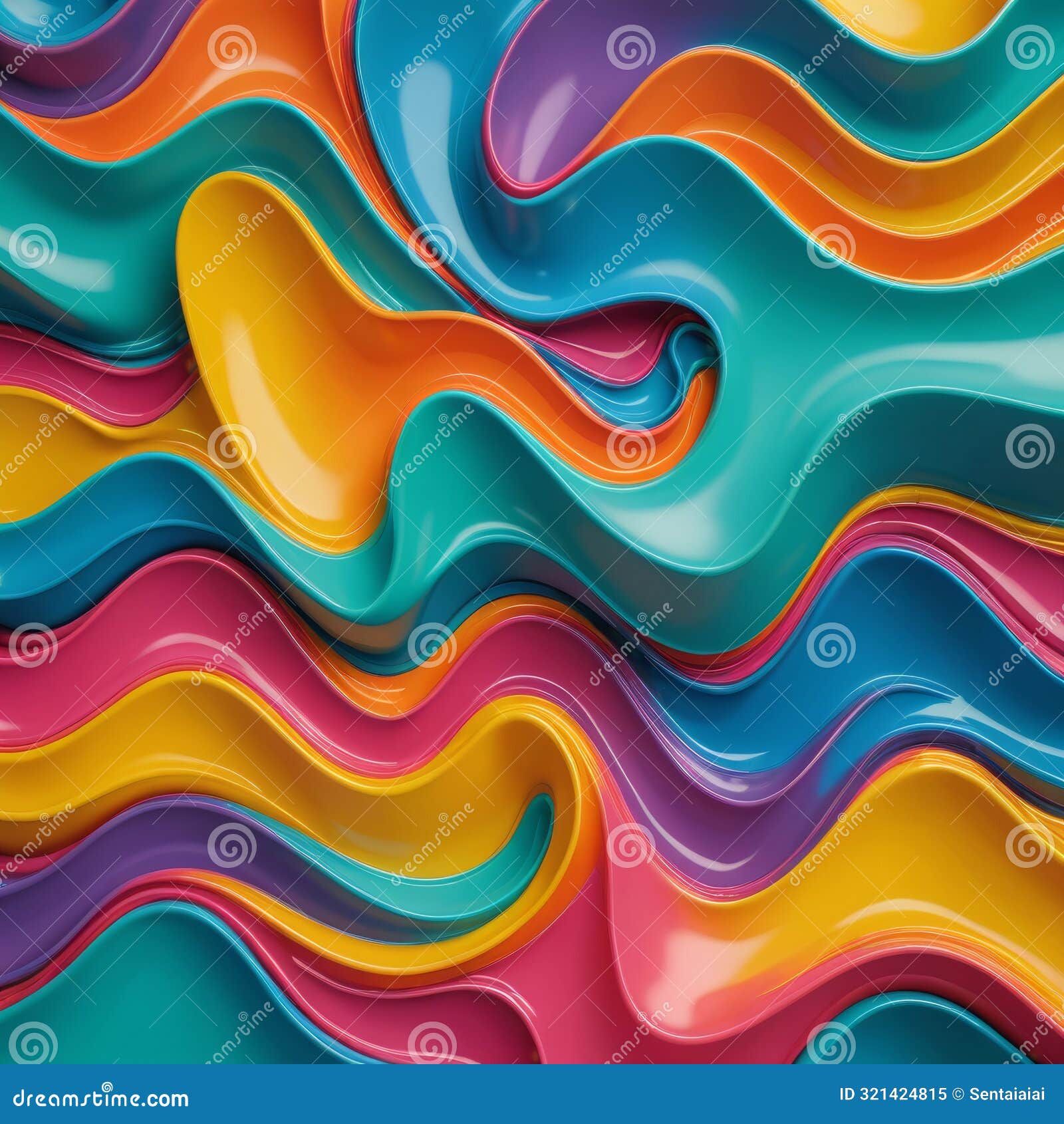 Abstract Colorful Wavy Dynamic Flows Background. Multicolor Glossy Waves of Liquid Paint ...