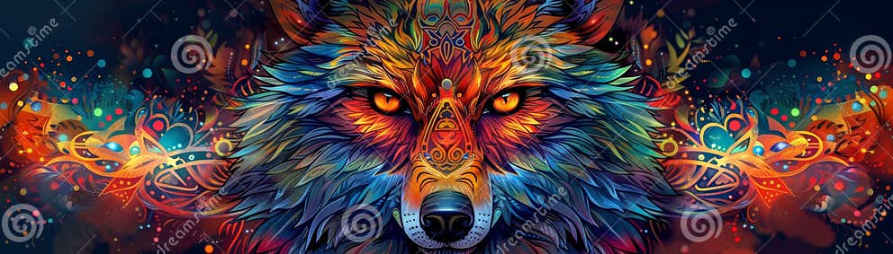 Abstract Colorful Wolf with Glowing Eyes Stock Illustration ...