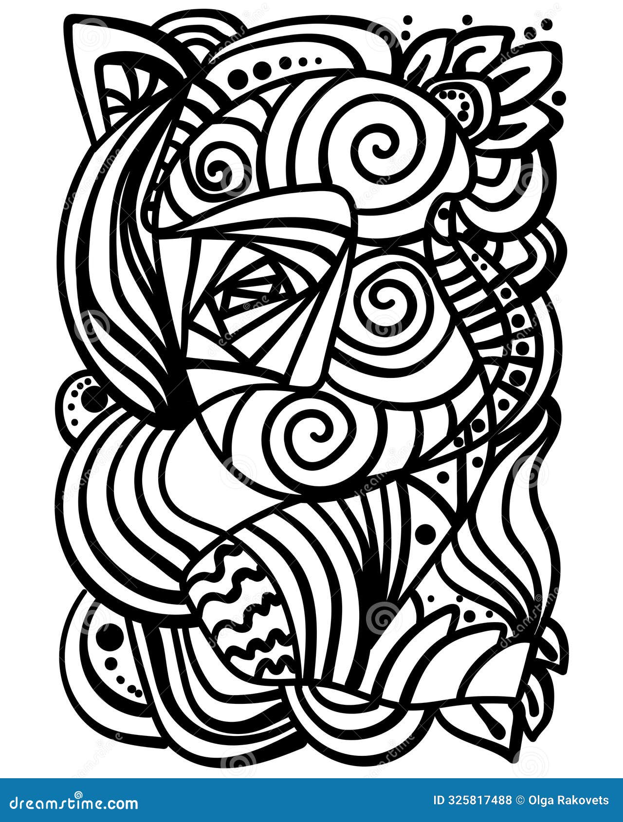 Abstract Coloring Page With Spiral Patterns And Lines, Patterned ...