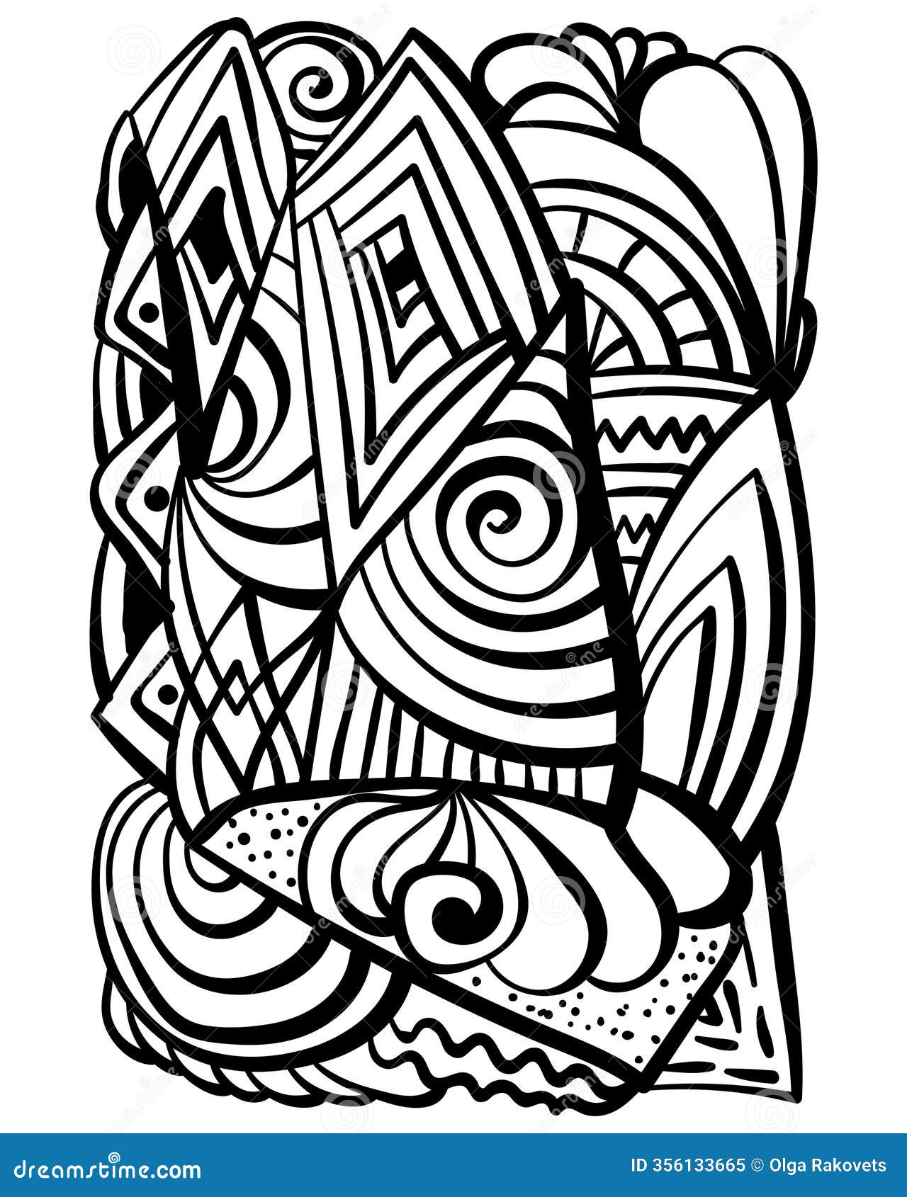 Abstract Coloring Page with Triangle Patterns and Doodle Lines ...