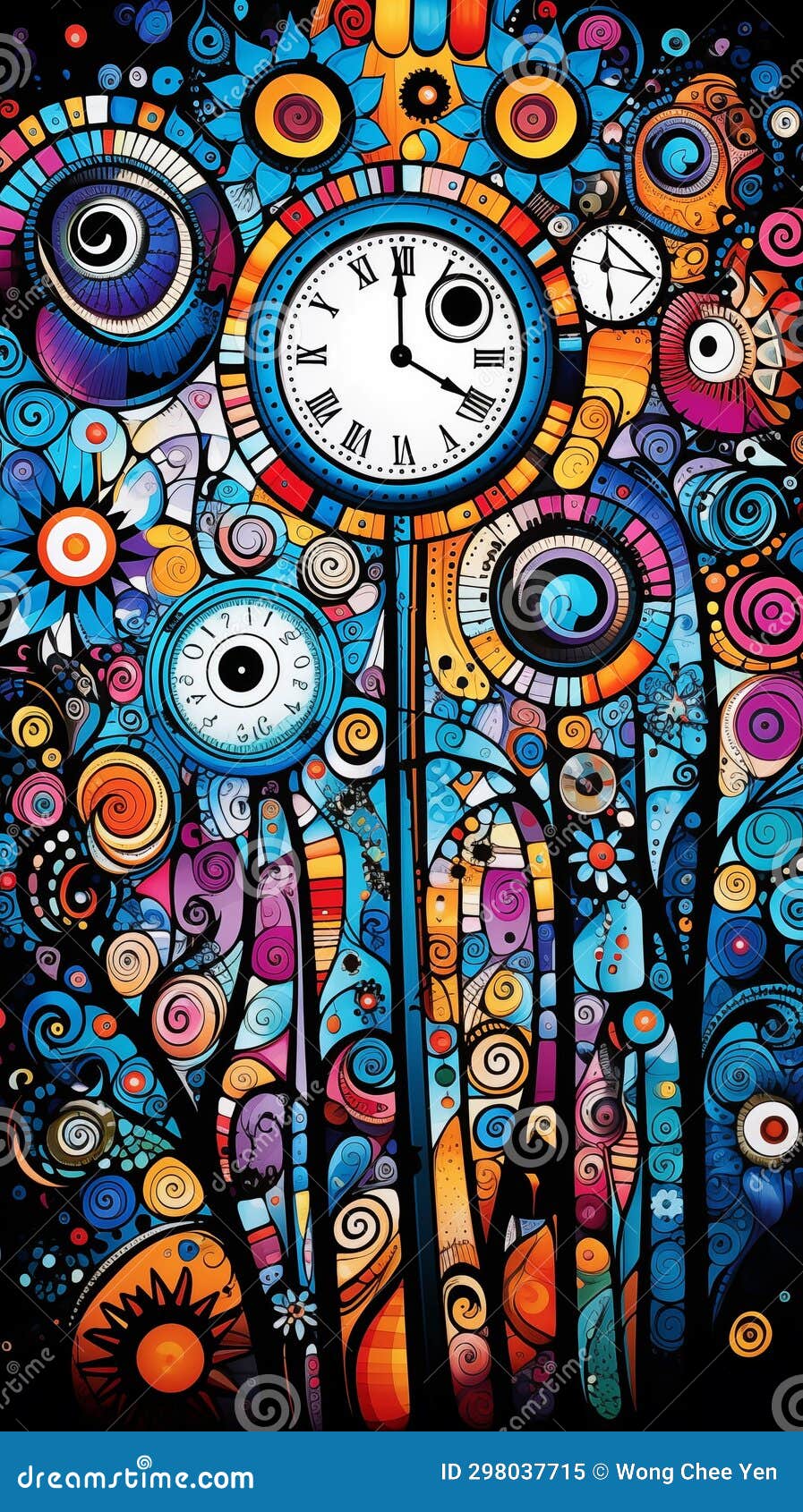 Abstract Colourful Time Clocks Tree Growth Wallpaper Pattern Stock ...