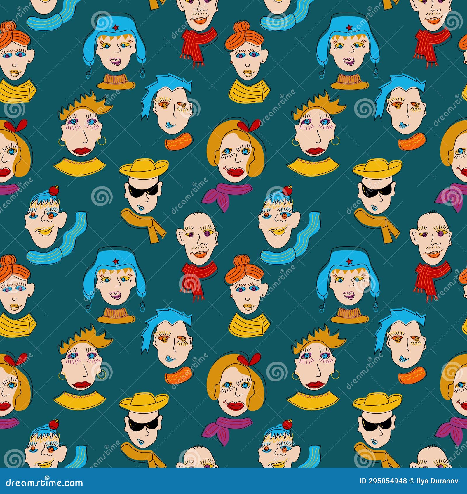 Abstract Comic Faces Seamless Pattern. Human Portraits Vector ...