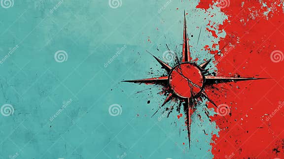 Abstract Compass Design with Splattered Paint Effect Stock Image ...