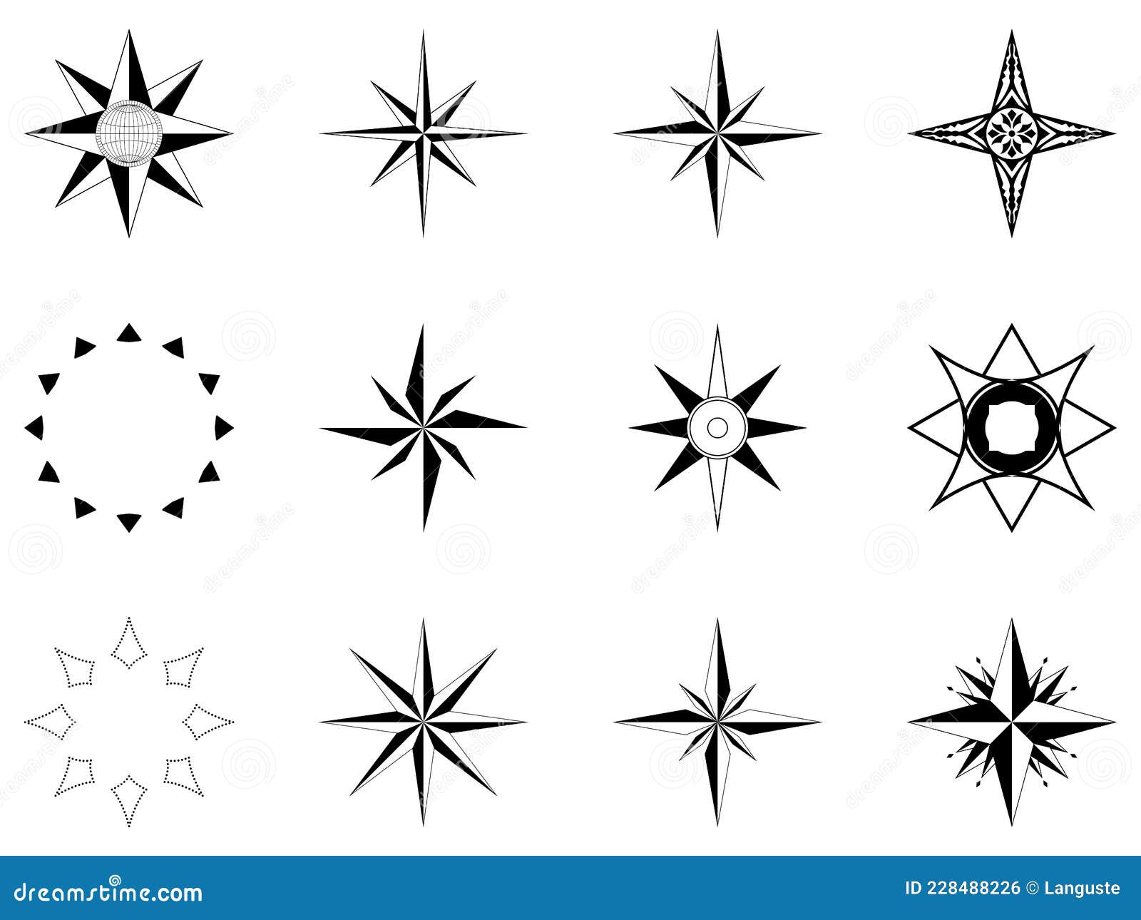 Abstract Compass Rose or Arrow Vector Set. Isolated White Background ...