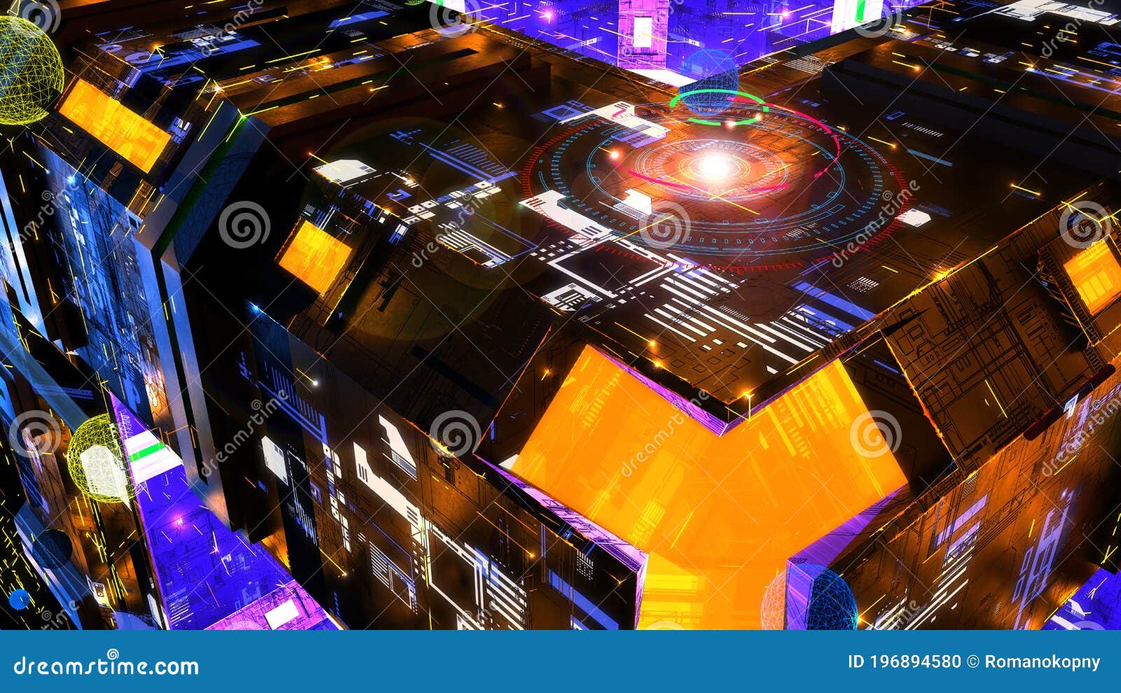 Abstract Complex Technology Background with Luminous Elements. 3D ...