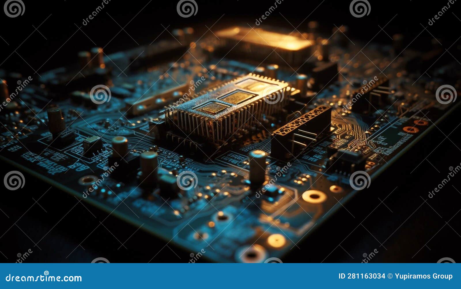 Abstract Complexity of Electronics Industry in Blue Background Working ...