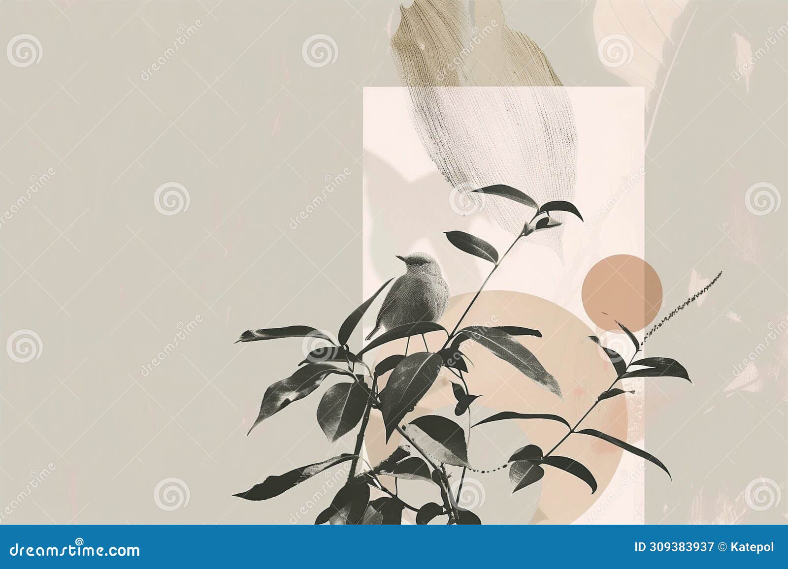 Abstract Composition with Bird and Foliage Stock Illustration ...