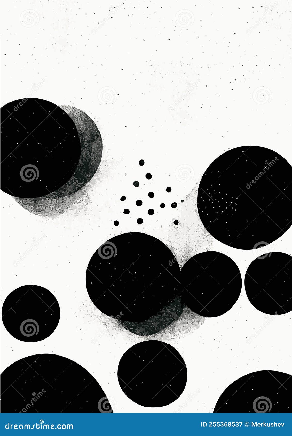 Abstract Composition of Black Circles and Dots. Poster with Copy Space ...