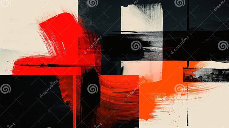 Abstract Composition with Bold Red, Black, and White Brush Strokes ...