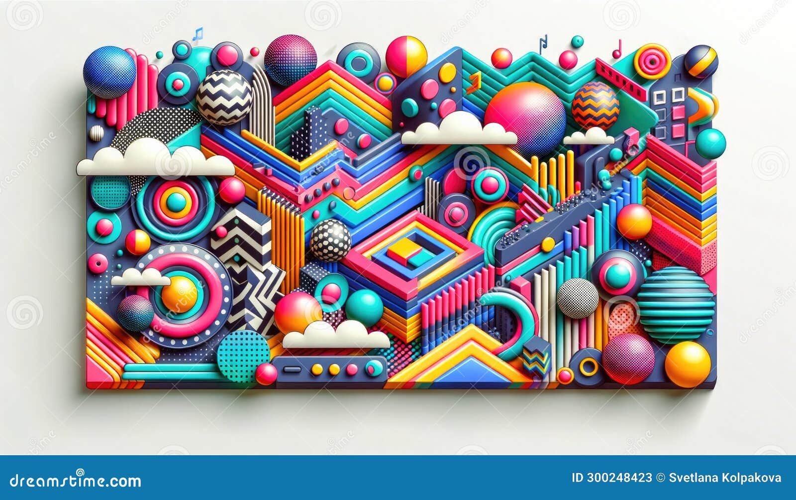 Abstract Composition with Bright Geometric Shapes in the 3d Memphis ...