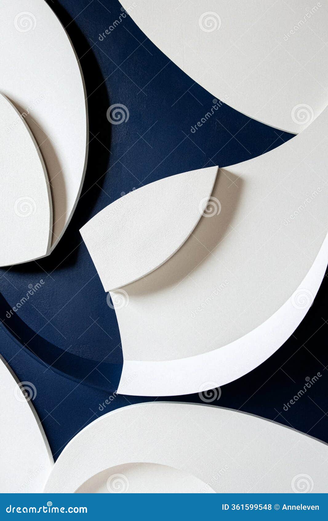 Abstract Composition of Curved Blue and White Textured Shapes, Modern ...