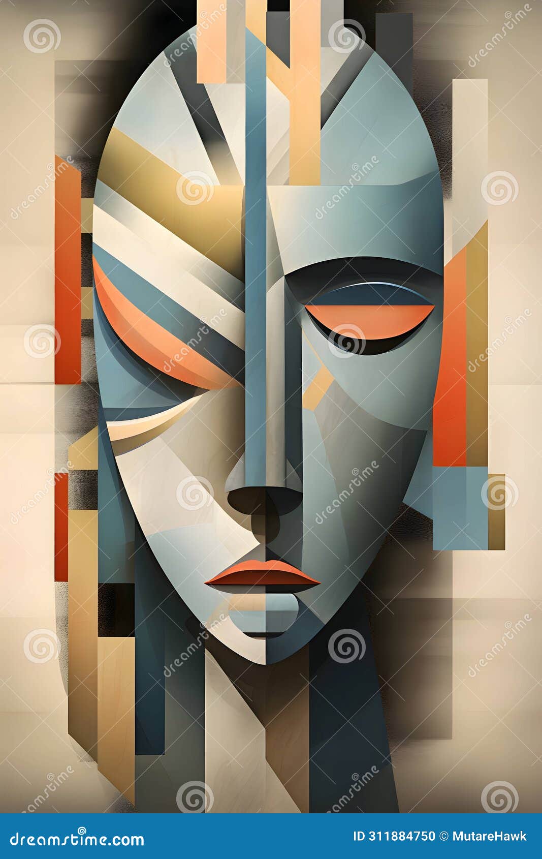 Abstract Composition with Face and Geometric Shapes. 3d Vector ...