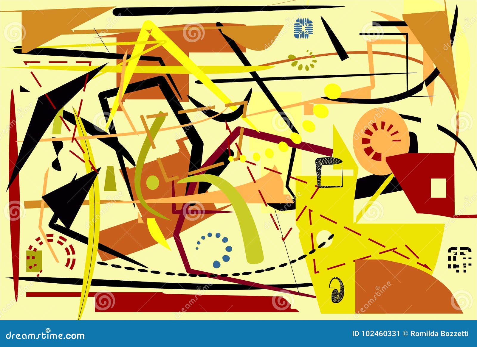 Abstract Composition , Fancy Curved and Geometric Brown Shapes on Light ...