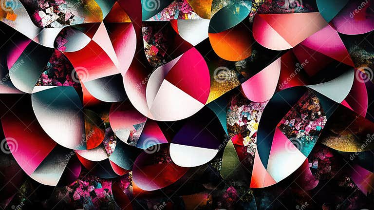 Abstract Composition Featuring Colorful Shapes and Textures, Evoking ...
