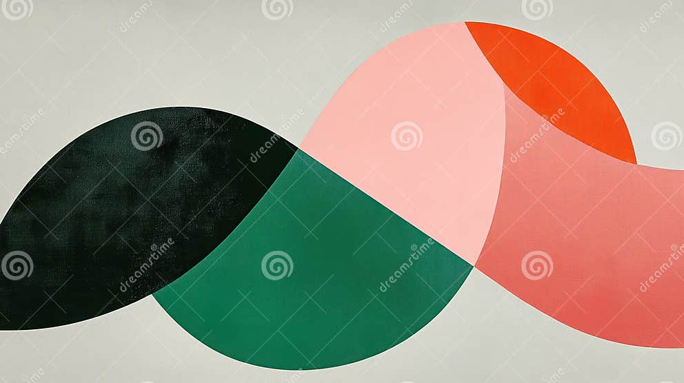 Abstract Composition Featuring Curved Shapes in Various Colors on a ...