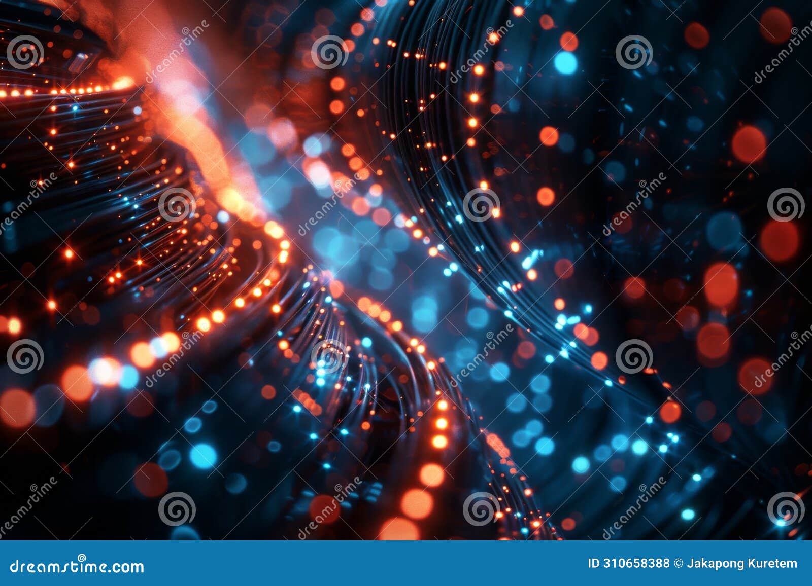 Abstract Composition Featuring a Network of Glowing Fiber Optic Cables ...