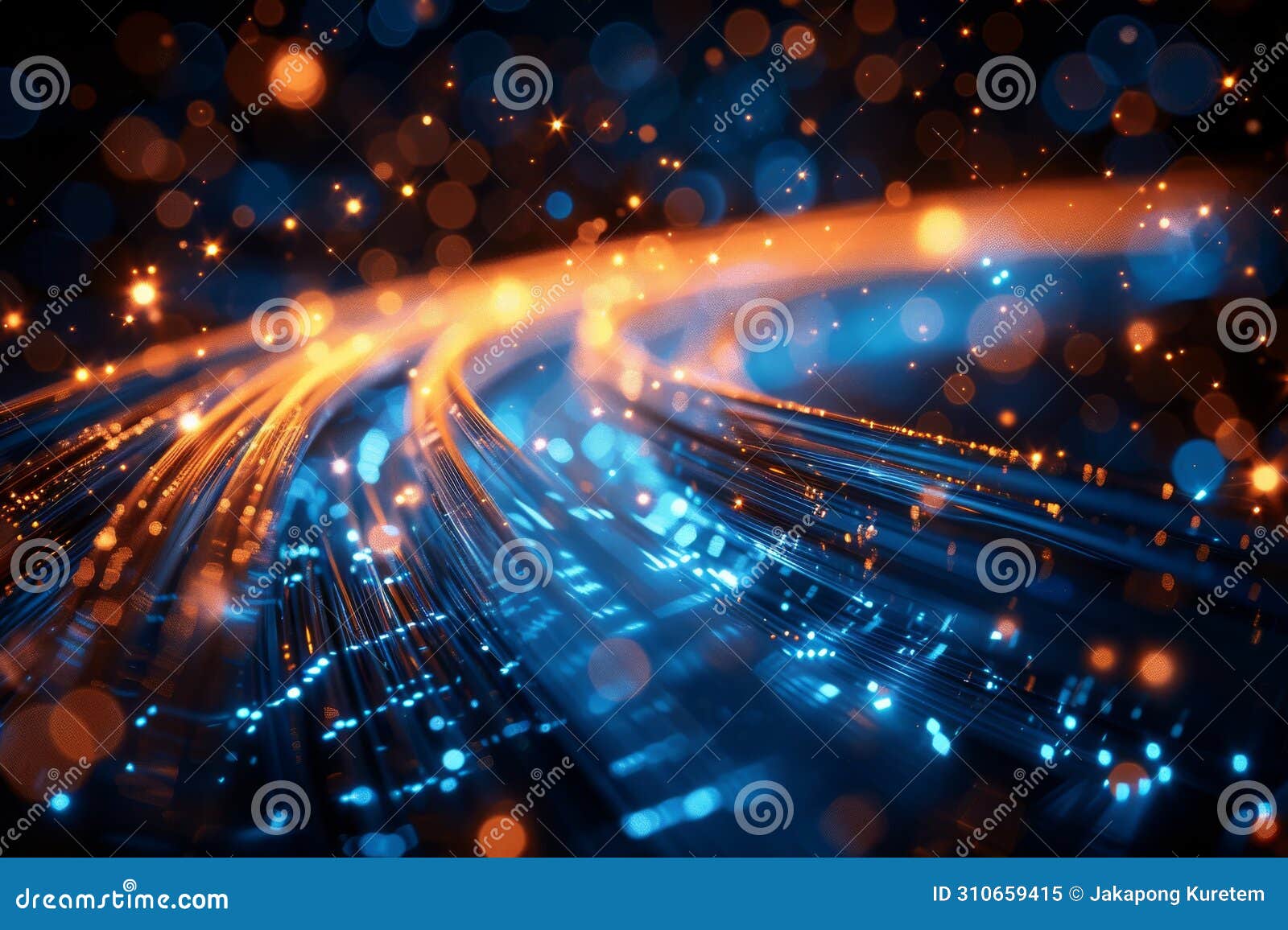 Abstract Composition Featuring a Network of Glowing Fiber Optic Cables ...