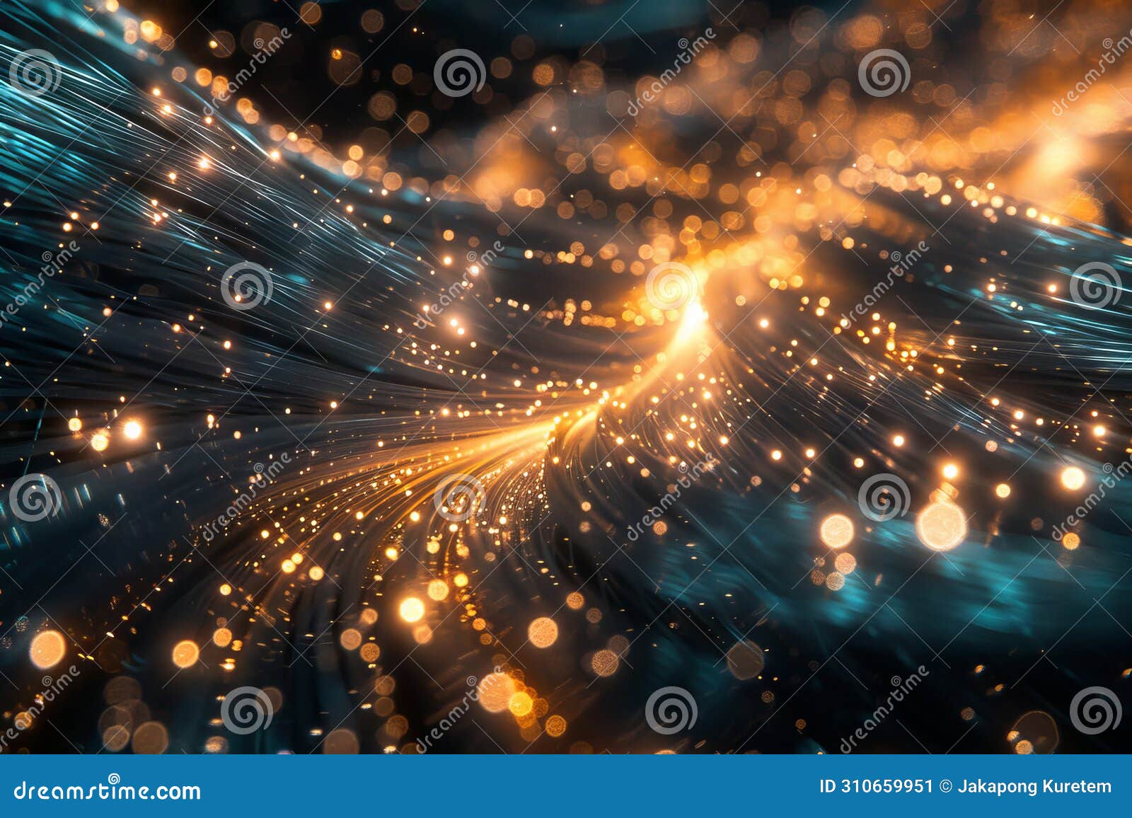 Abstract Composition Featuring a Network of Glowing Fiber Optic Cables ...