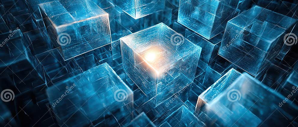 Abstract Composition Featuring Translucent Cubes Gradient Blue ...