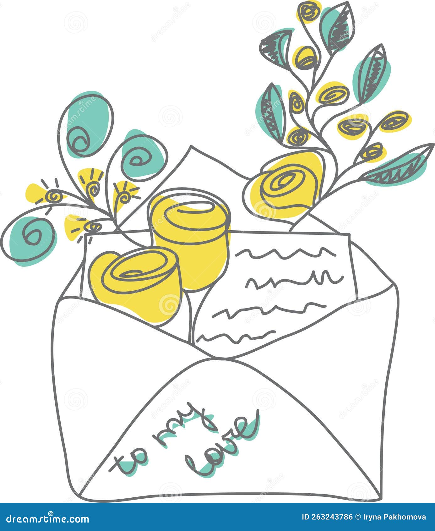 Abstract Composition with Flowers in Envelope Contour Style Drawing ...