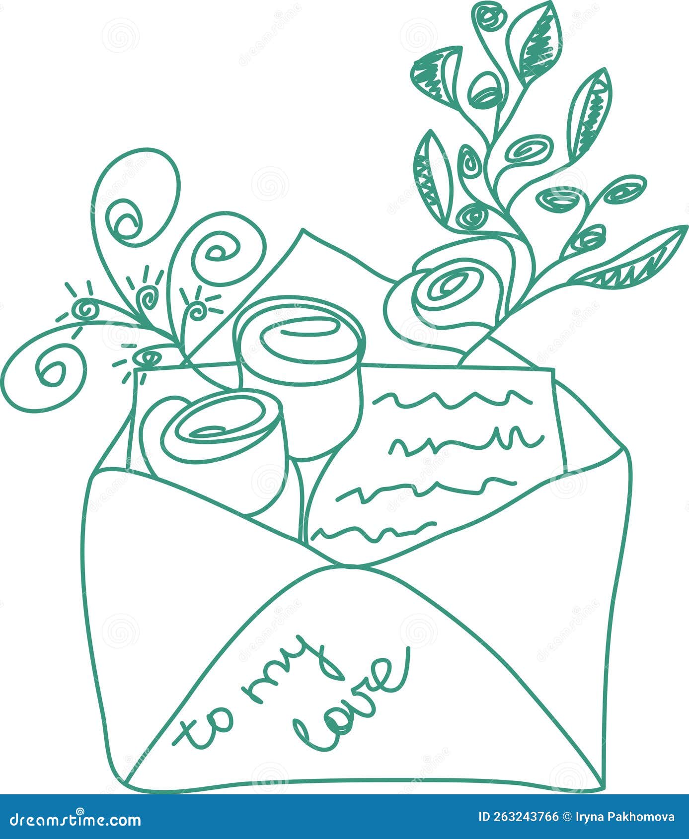 Abstract Composition with Flowers in Envelope Outline Style Drawing ...