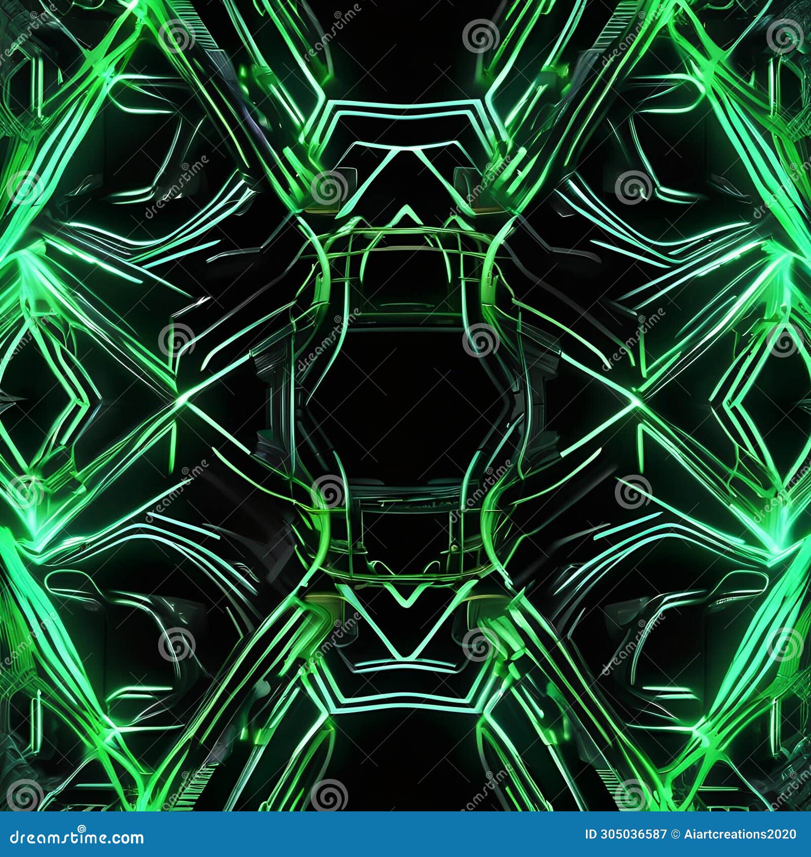 Abstract Composition with Glowing Green Neon Lines Forming Intricate ...