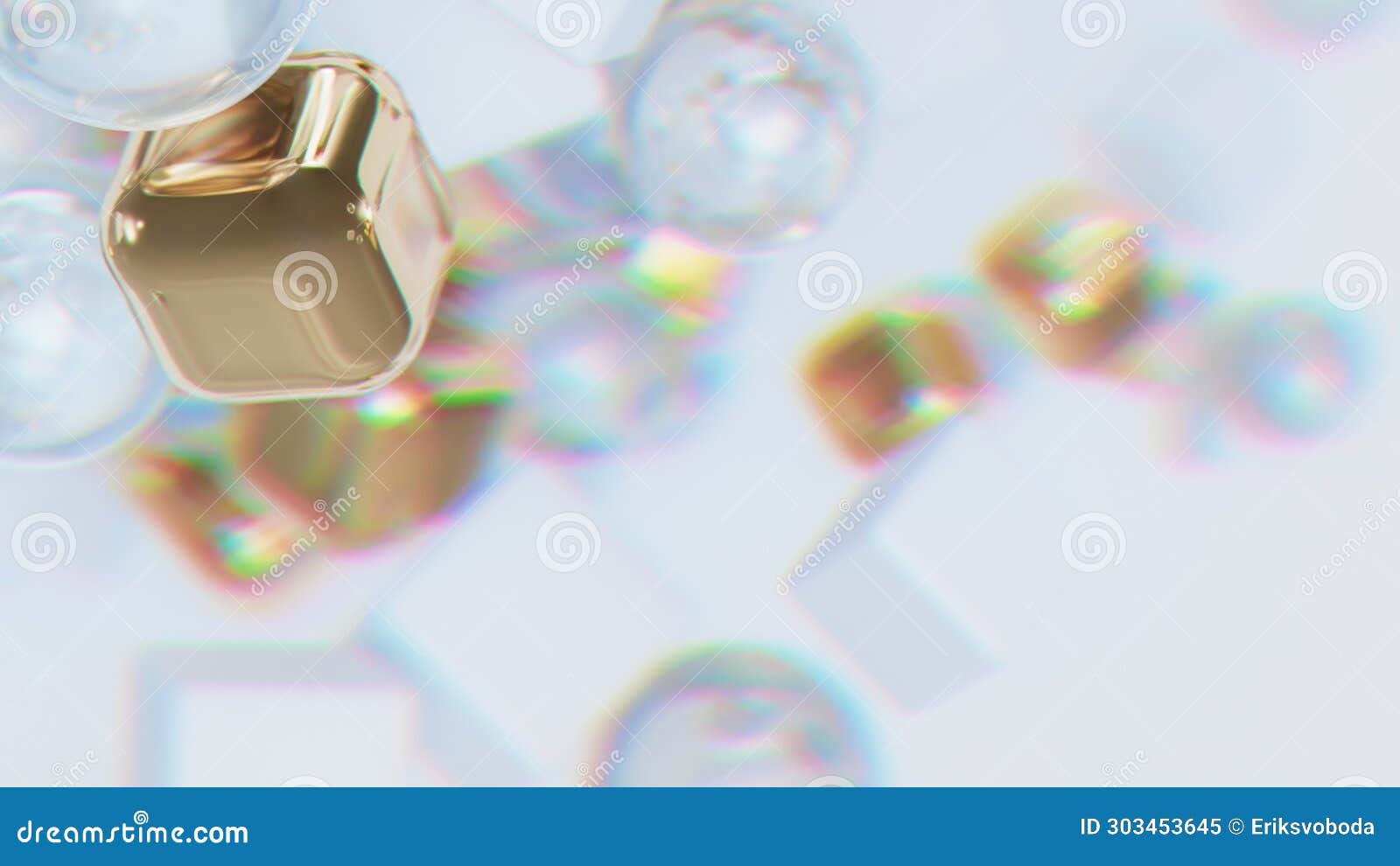 Abstract Composition. Golden Cubes and Glass Spheres. Chromatic ...