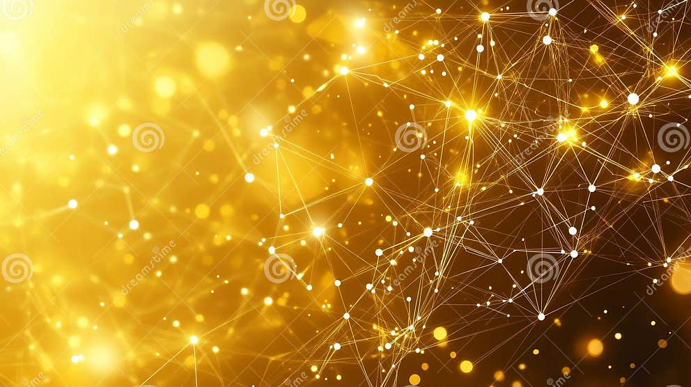 An Abstract Composition of a Golden Network with Glowing Nodes and ...