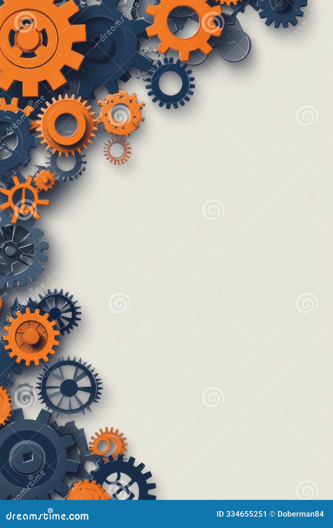 Abstract Composition of Interlocking Orange and Navy Blue Gears on a ...