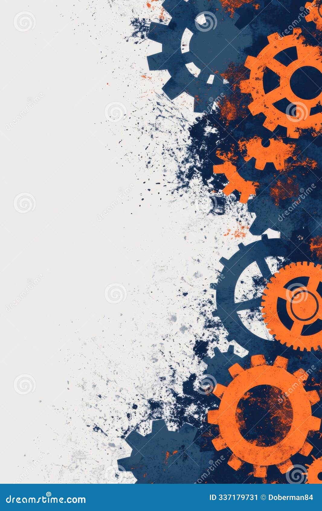 Abstract Composition of Interlocking Orange and Navy Blue Gears on a ...