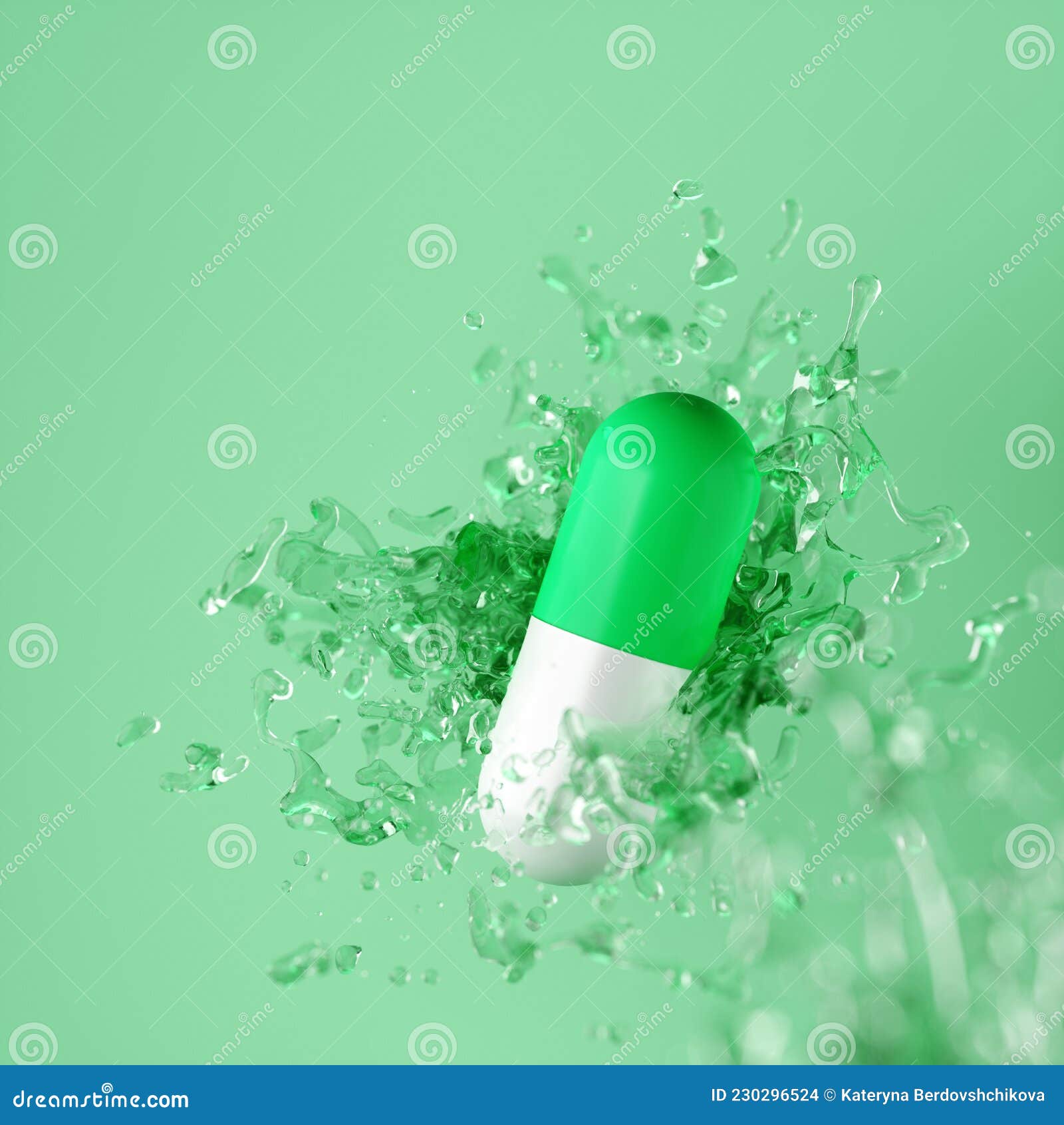 Abstract Composition of Medical Capsule and Splash. - 3d Rendering ...