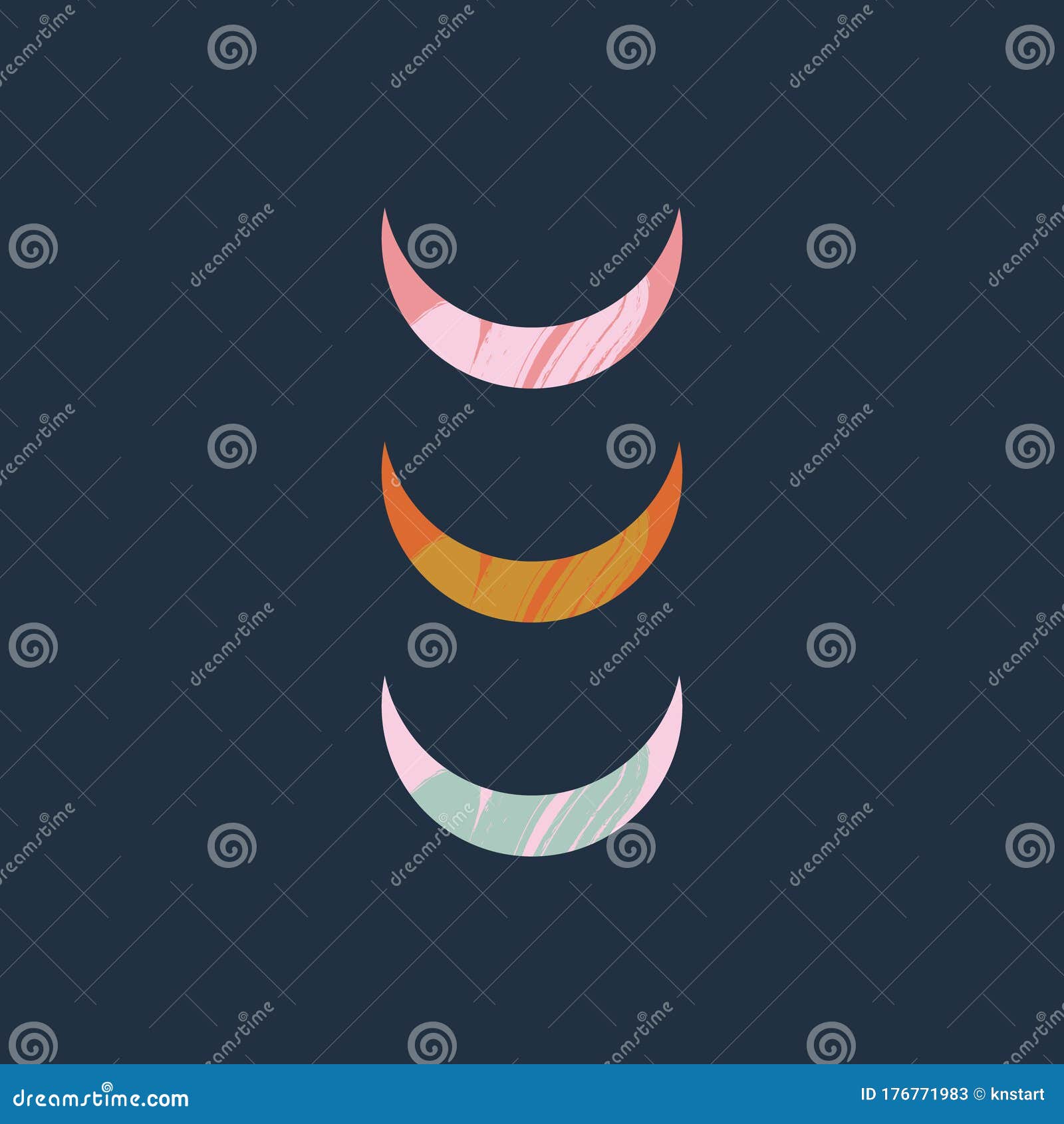 Abstract Composition with Moon Crescent. Textured Elements. Magic and ...