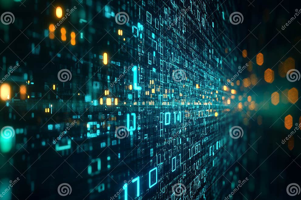 Abstract Composition Showcasing Floating Binary Code in 3D Rendering Stock Illustration ...