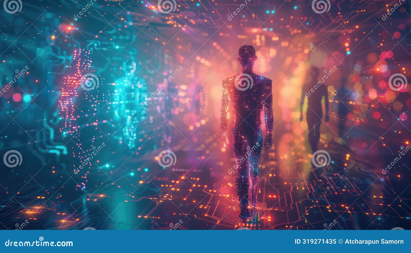 An Abstract Composition Showing Multiple Human Figures Connected by ...