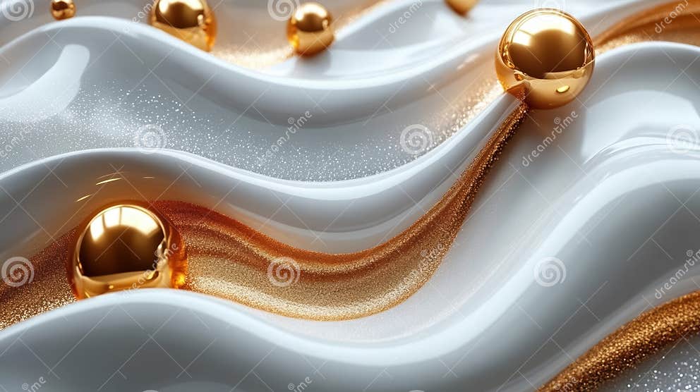 Abstract Composition of Smooth, Flowing White and Gold Elements Stock ...