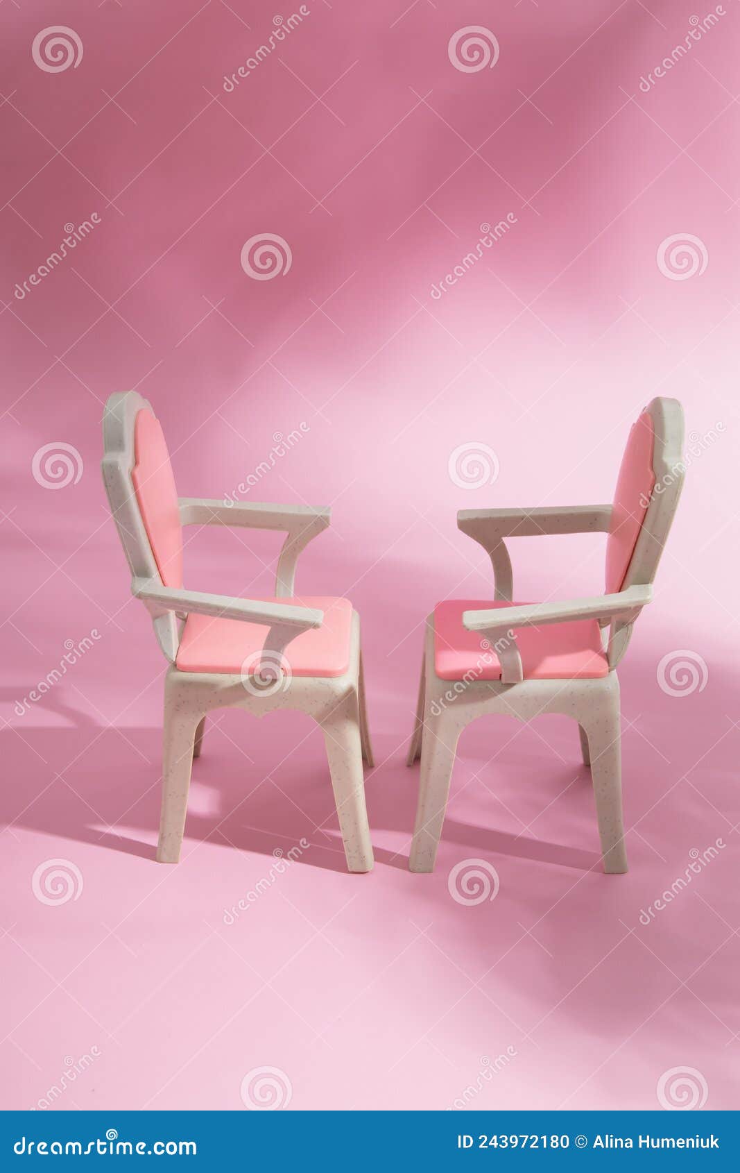 Abstract Composition Still Life Puppet Chairs on a Pink Background with ...