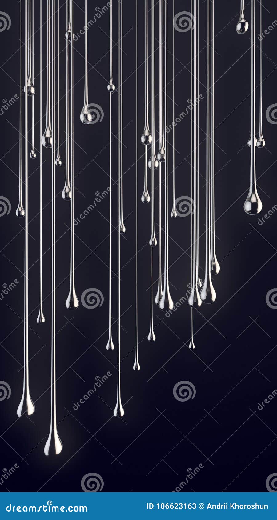 Abstract Composition of Stylized Silver Drops. 3d Rendering Stock ...
