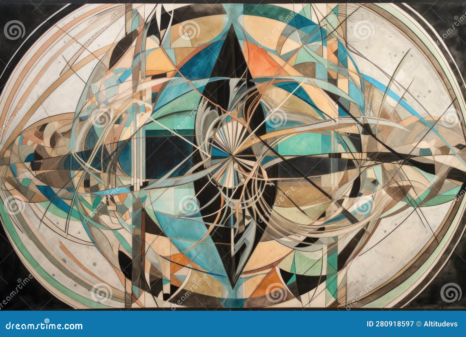 Abstract Composition of Symmetrical Shapes and Lines, with a Rotational ...