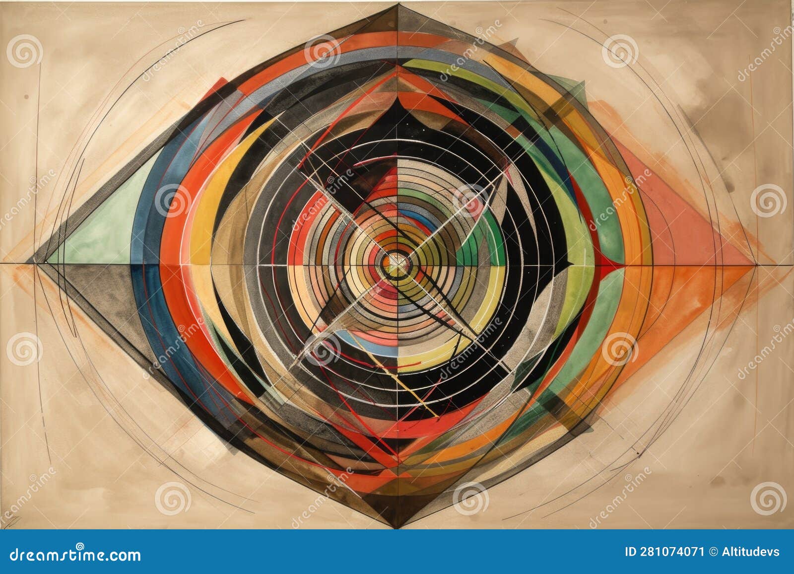 Abstract Composition of Symmetrical Shapes and Lines, with a Rotational ...