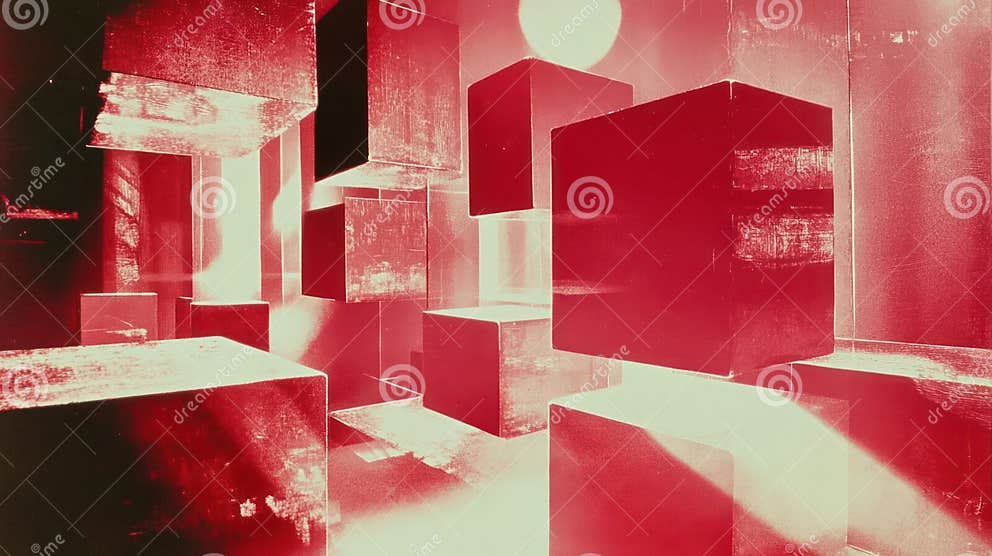 Abstract Composition of Translucent Red Cubes with Light Interplay ...