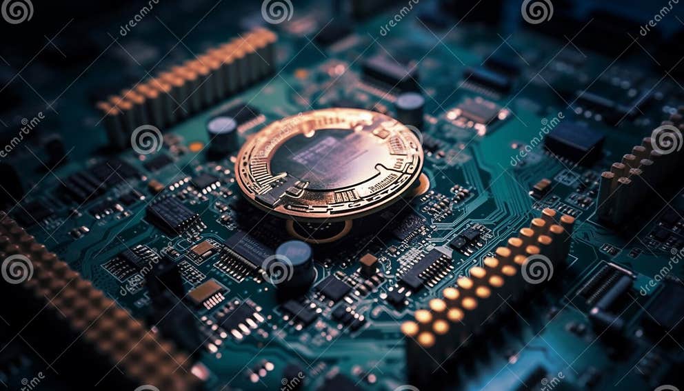 Abstract Computer Chip Pattern on Blue Background Generated by AI Stock ...