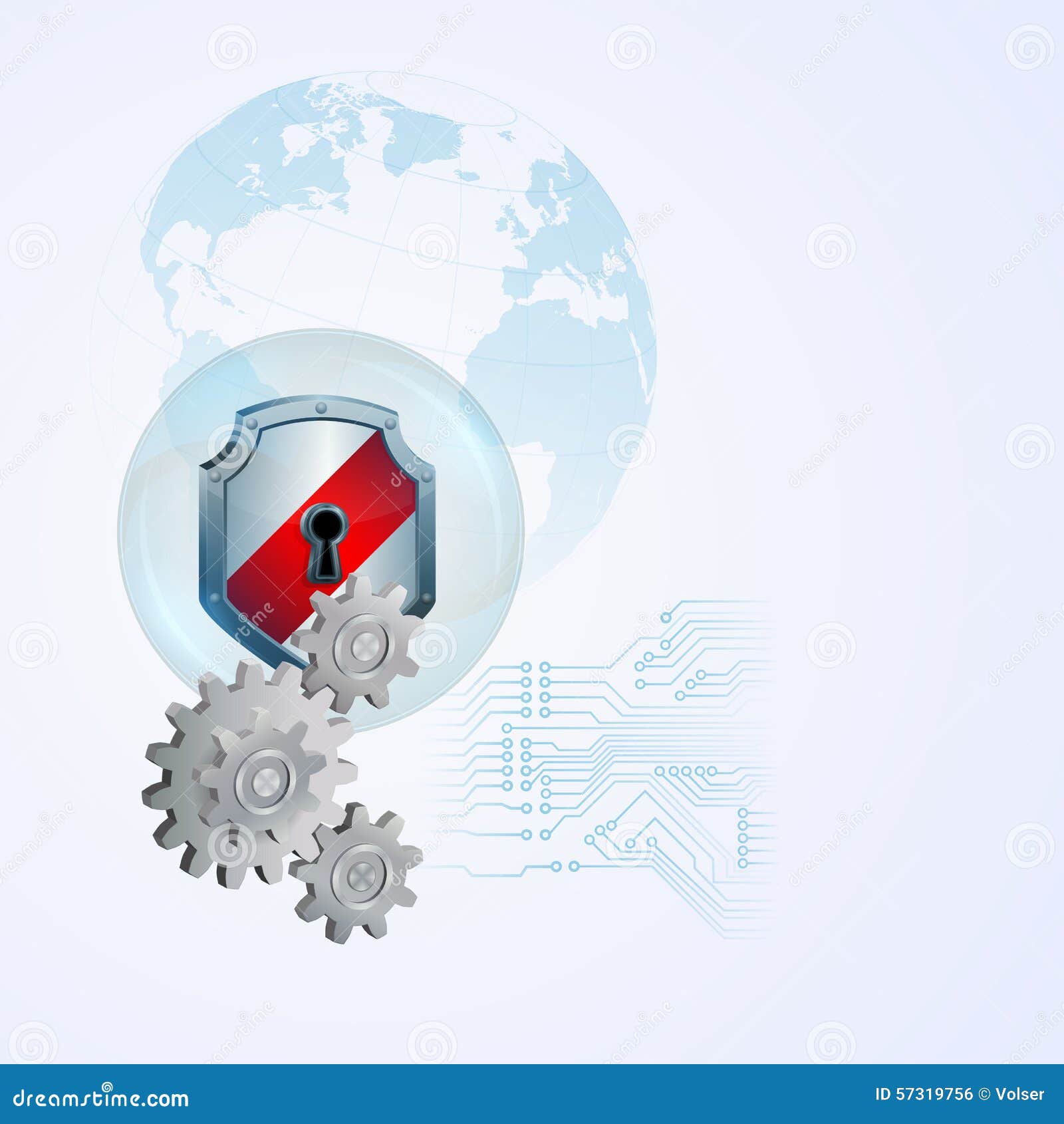Abstract Computer Graphic, Design with Defense Shield Behind Cogwheels ...