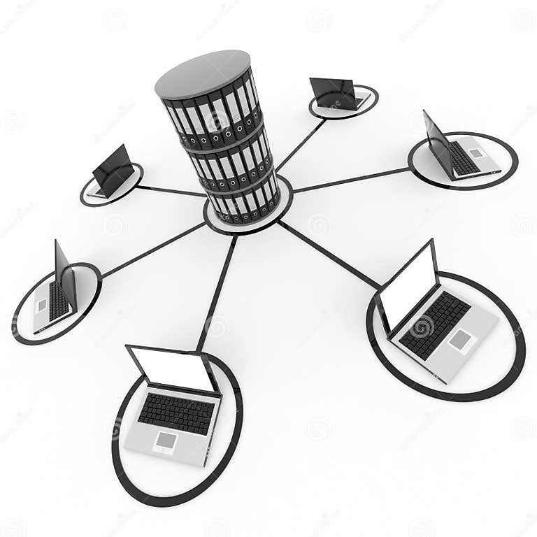 Abstract Computer Network with Laptops and Archive Stock Illustration ...